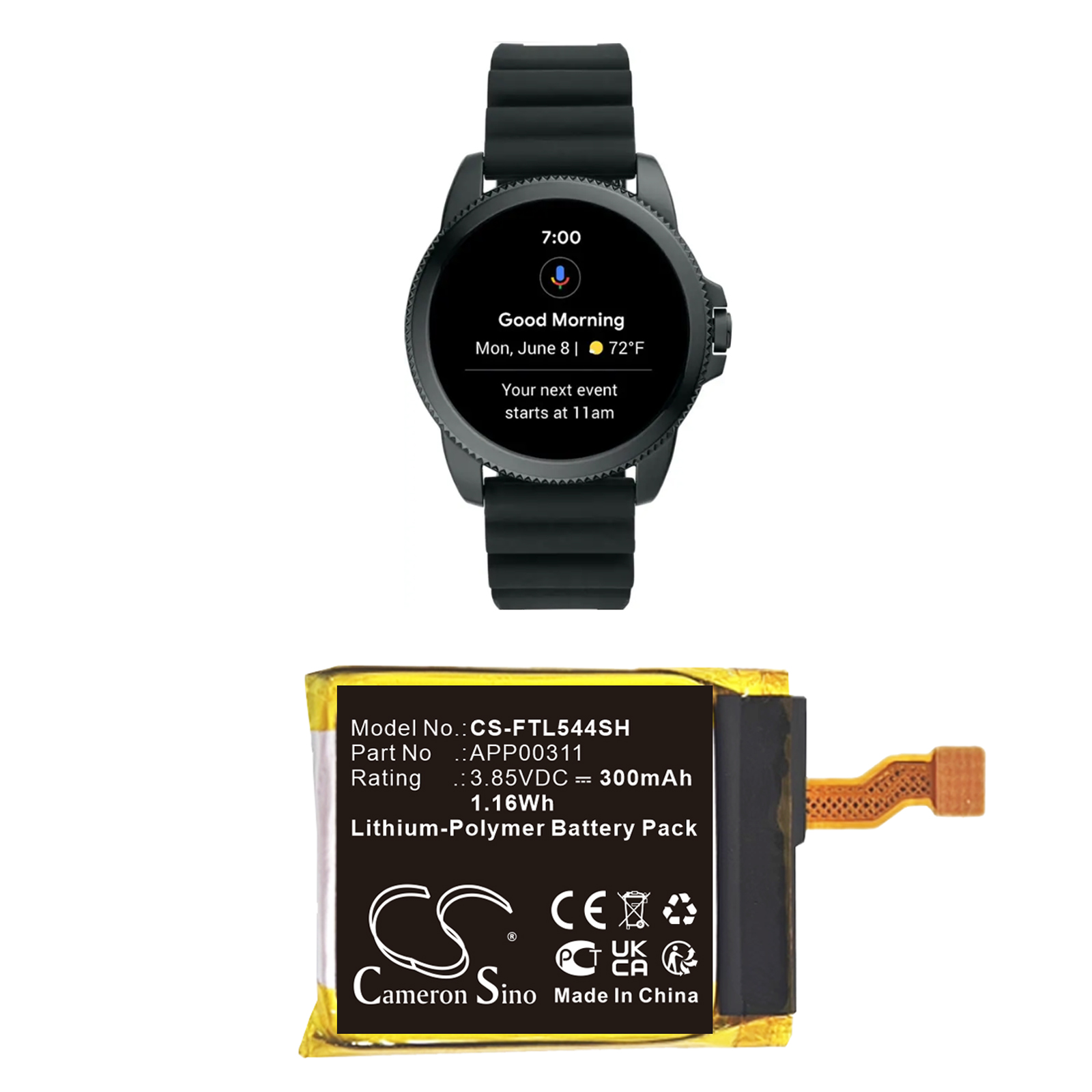 Fossil Gen 5E 44mm / APP00311 300 mAh Li-Polymer 3.85 V (Cameron Sino ...