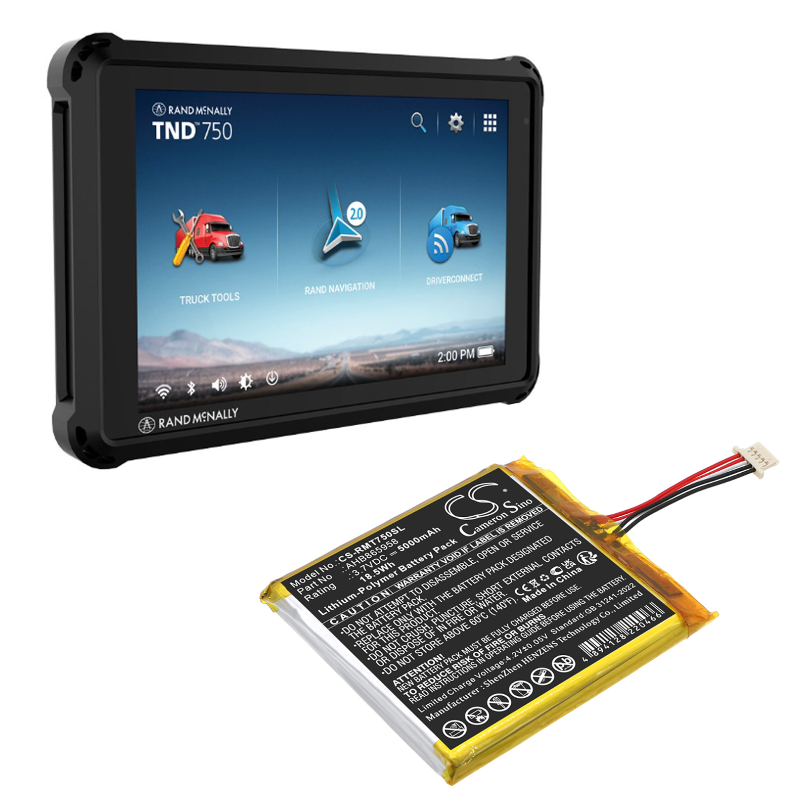 RAND McNally TND-750 / AHB865958 5000 mAh Li-Polymer 3,7 V (Cameron ...